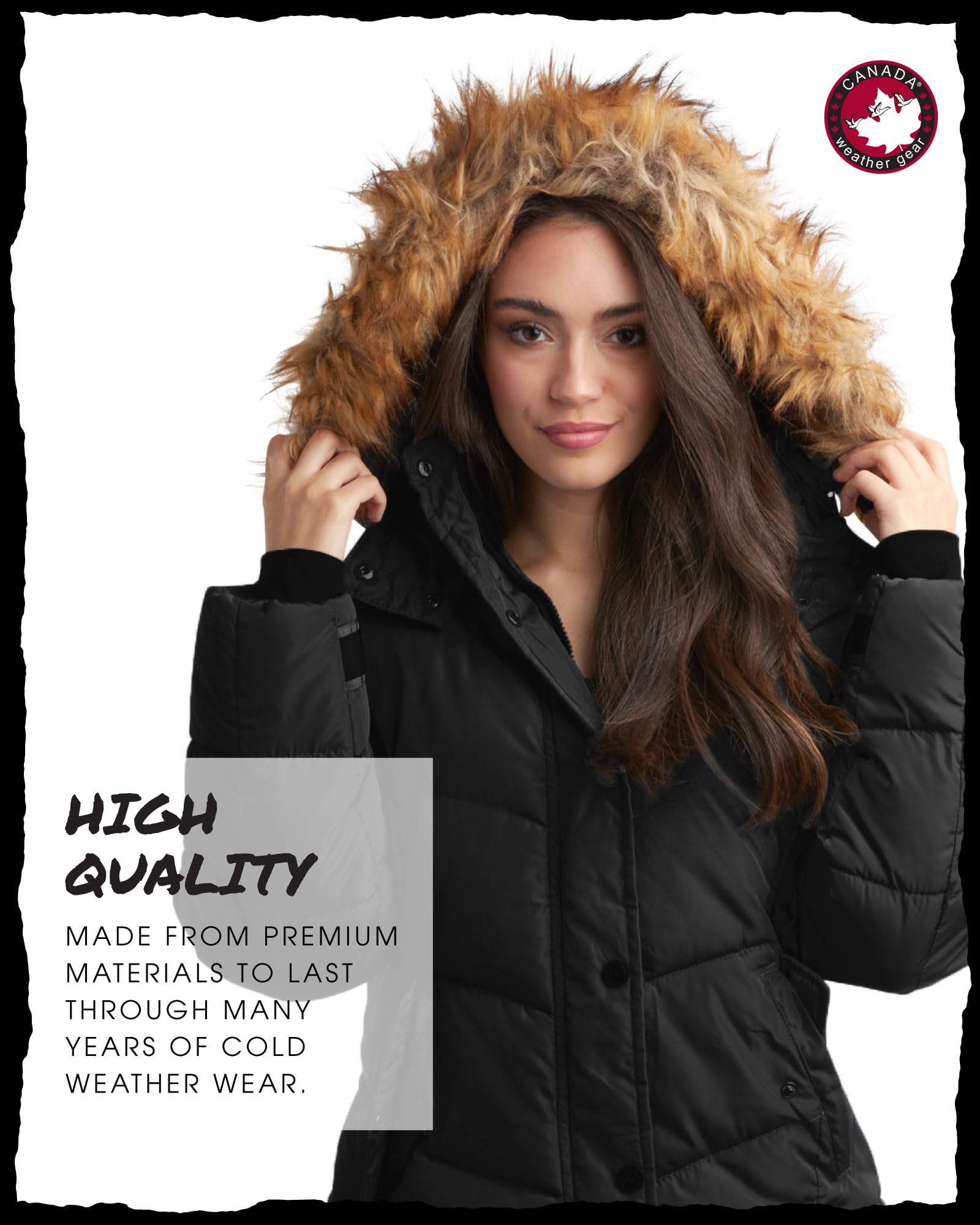 CANADA WEATHER GEAR Women's Winter Coat - Quilted Heavyweight Puffer Parka Coat – Plus Sized Jacket for Women (S-3X), Size Large, Black/Natural