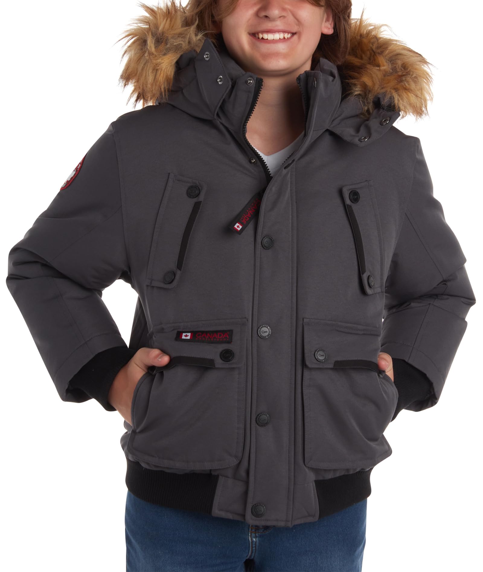 CANADA WEATHER GEAR Boys' Winter Coat – Heavyweight Bomber Parka Ski Jacket (Size: 4-20), Size 8, Coal Grey