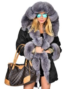 roiii women thicken warm winter coat hood down parka faux fur outdoor overcoat long jacket outwear