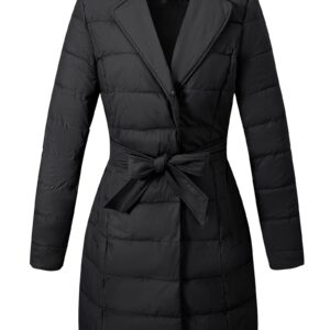 Bellivera Women's Winter Puffer Jacket Cold-resistant patchwork plush lining Coat with Removable Fur Collar Hooded and Belted 5527 BLACK M