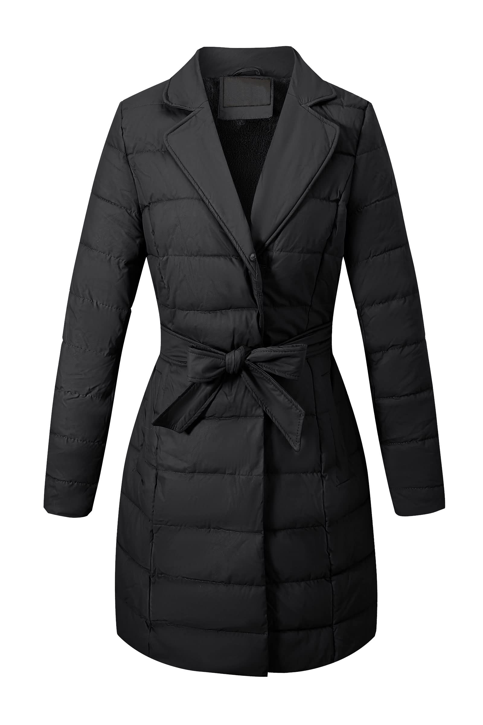 Bellivera Women's Winter Puffer Jacket Cold-resistant patchwork plush lining Coat with Removable Fur Collar Hooded and Belted 5527 BLACK M