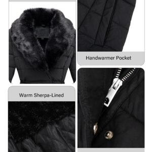 Bellivera Women's Winter Puffer Jacket Cold-resistant patchwork plush lining Coat with Removable Fur Collar Hooded and Belted 5527 BLACK M