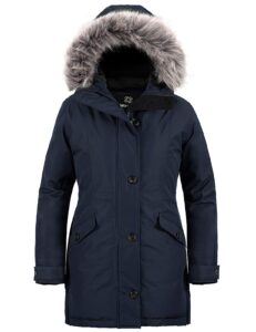 wantdo women's winter hooded thick puffer coat insulated long parka navy s