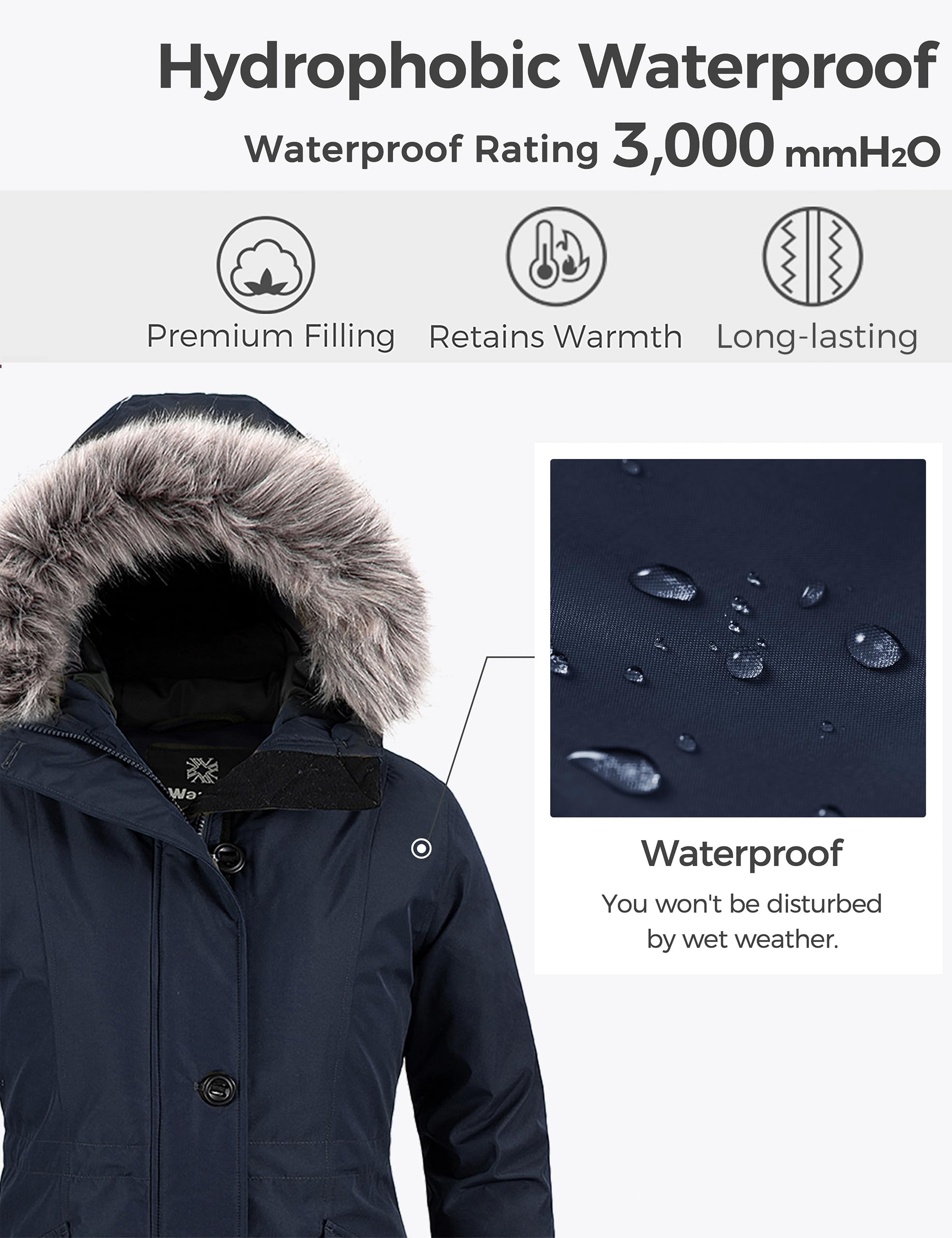 wantdo Women's Winter Hooded Thick Puffer Coat Insulated Long Parka Navy S