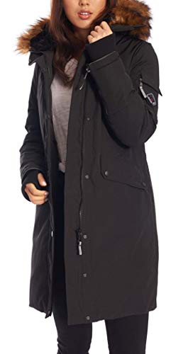 Alpine North Women's Vegan Down Long Parka Winter Jacket, Black, X-Small