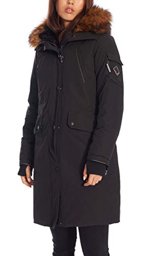 Alpine North Women's Vegan Down Long Parka Winter Jacket, Black, X-Small