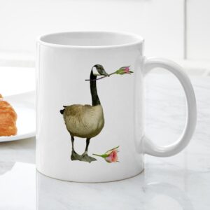 CafePress Canada Goose With Rose Mug 11 oz (325 ml) Ceramic Coffee Mug