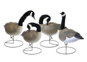 flexflite decoys goose 4 pack, flexible neck, unlimited head positions, feather tracking paint, removable flocked neck sleeve, machine washable