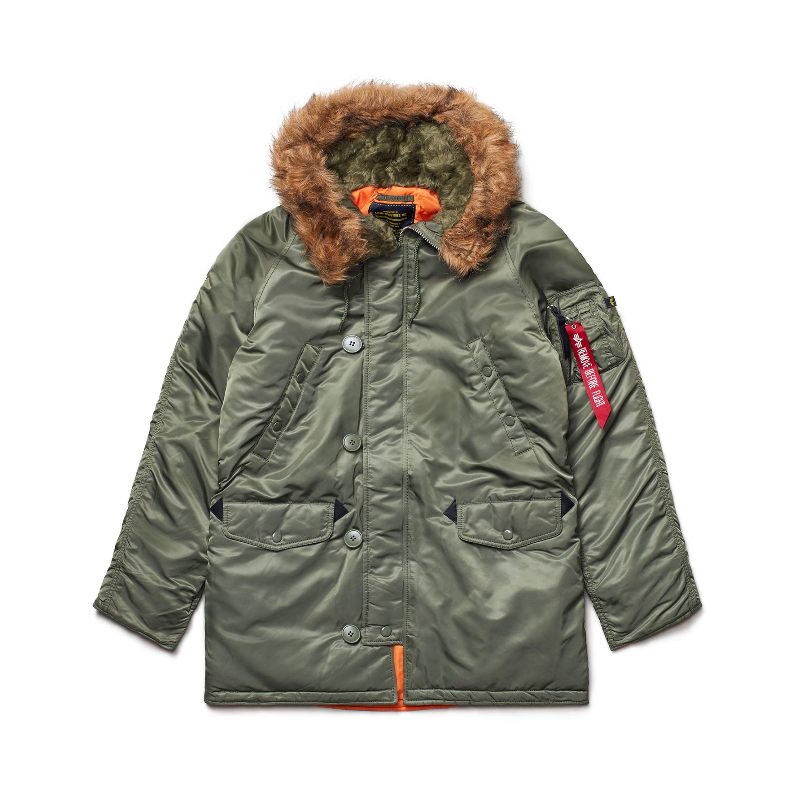 Alpha Industries N-3B Slim Fit Parka - Cold Weather Military Issue Parka - Sage, XL