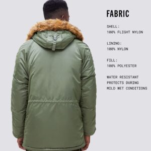 Alpha Industries N-3B Slim Fit Parka - Cold Weather Military Issue Parka - Sage, XL