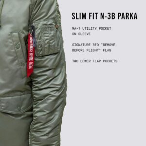 Alpha Industries N-3B Slim Fit Parka - Cold Weather Military Issue Parka - Sage, XL