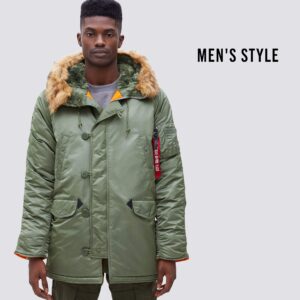 Alpha Industries N-3B Slim Fit Parka - Cold Weather Military Issue Parka - Sage, XL