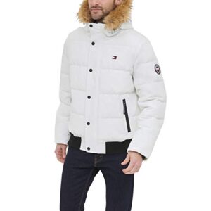 tommy hilfiger men's arctic cloth quilted snorkel bomber jacket, white, large