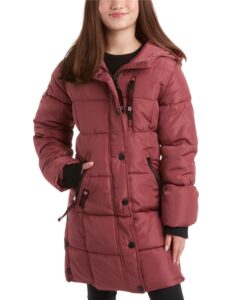 canada weather gear girls’ winter coat – stadium length quilted puffer parka jacket (4-16), size 7-8, wild ginger