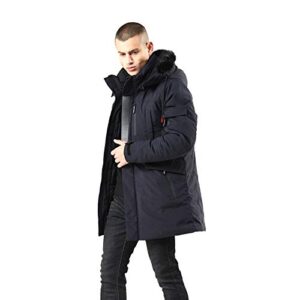 WEEN CHARM Men's Warm Parka Jacket Water Resistant Puffer Jacket Long Winter Coat with Detachable Hood Faux-Fur Trim