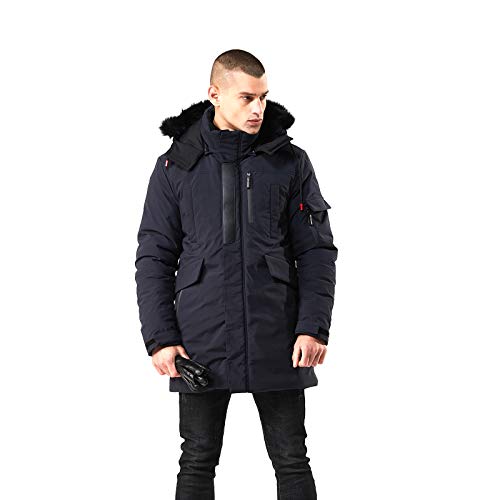 WEEN CHARM Men's Warm Parka Jacket Water Resistant Puffer Jacket Long Winter Coat with Detachable Hood Faux-Fur Trim