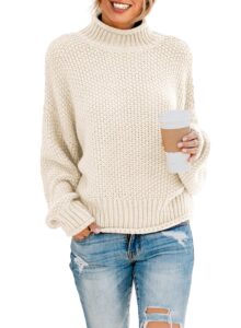 dokotoo women's turtleneck batwing long sleeve solid chunky knit sweater b beige