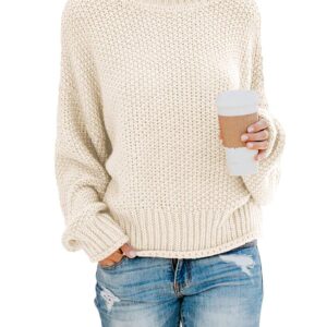 Dokotoo Women's Turtleneck Batwing Long Sleeve Solid Chunky Knit Sweater B Beige