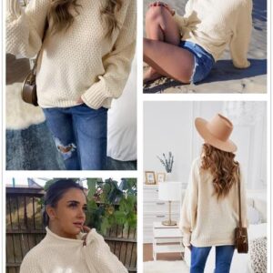 Dokotoo Women's Turtleneck Batwing Long Sleeve Solid Chunky Knit Sweater B Beige