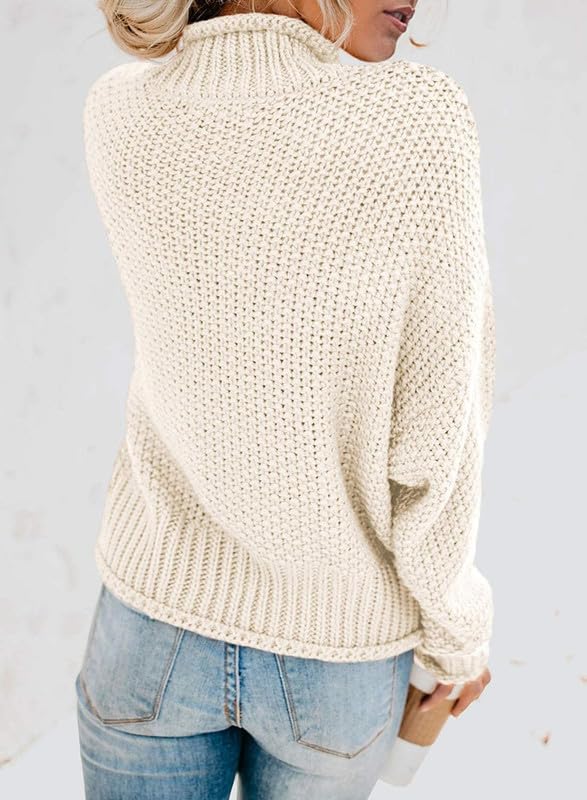 Dokotoo Women's Turtleneck Batwing Long Sleeve Solid Chunky Knit Sweater B Beige