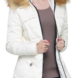 Orolay Women's Down Jacket with Faux Fur Trim Hood Beige L