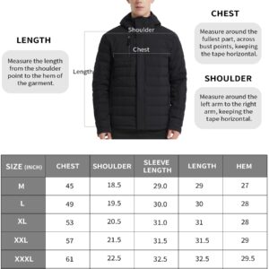 Lesmart Mens Down Jacket Hooded Puffer Jacket Lightweight Water-Resistant Winter Down Coat Black M