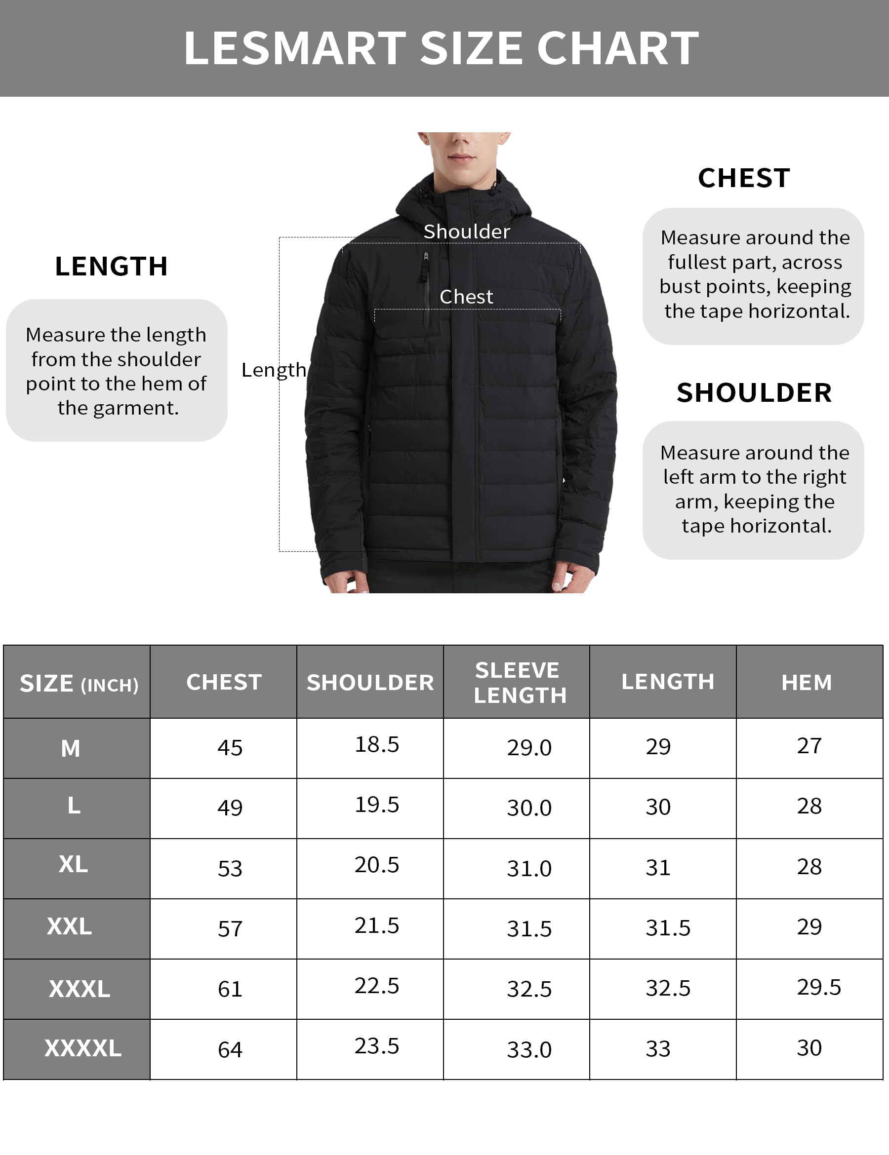 Lesmart Mens Down Jacket Hooded Puffer Jacket Lightweight Water-Resistant Winter Down Coat Black M