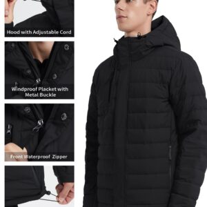 Lesmart Mens Down Jacket Hooded Puffer Jacket Lightweight Water-Resistant Winter Down Coat Black M