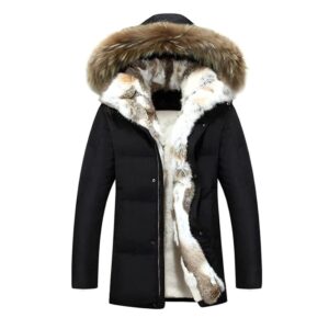 hzcx fashion men's fur collar hooded warm fleece lined down jackets and coats 2016091201-385-b-us xl tag 5xl