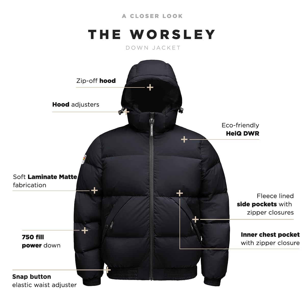 Triple F.A.T. Goose Men's Worsley Puffer Jacket - Mens Winter Jackets - Down Jacket Men - Men's Winter Coats (Black, 2XL, xx_l)