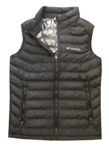 columbia mens white out omni-heat puffer vest, black, medium