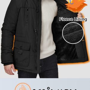 WenVen Men's Winter Coat Bubble Parka Jacket with Fur Removable Hood (Black, L)