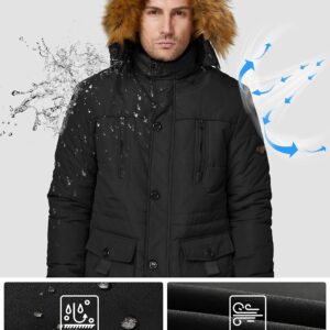 WenVen Men's Winter Coat Bubble Parka Jacket with Fur Removable Hood (Black, L)