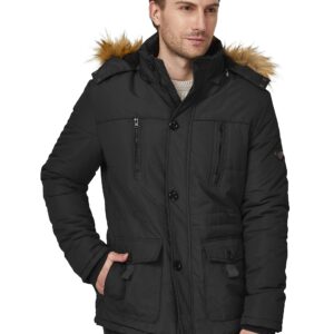 WenVen Men's Winter Coat Bubble Parka Jacket with Fur Removable Hood (Black, L)