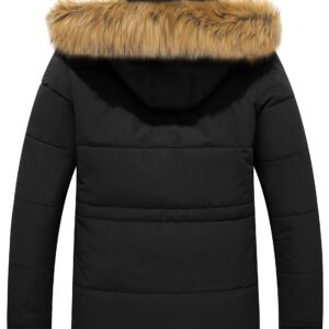 WenVen Men's Winter Coat Bubble Parka Jacket with Fur Removable Hood (Black, L)