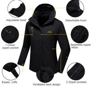 MAGCOMSEN Women Ski Jacket Waterproof Winter Jackets for Women Outdoor Snow Windbreaker Jacket Skiing WWomens Jackets Pure Black XL