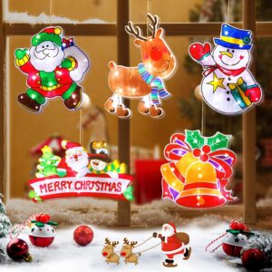 minetom 5pcs christmas window lights decorations, battery operated with suction cup hook light up santa claus-reindeer-xmas-snowman shaped for christmas window decorations glass wall indoor decor