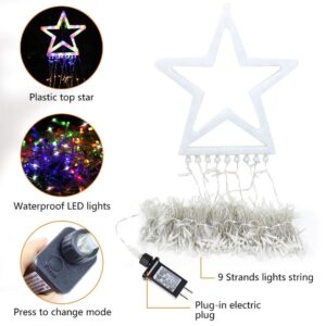 PUHONG Christmas Decoration Outdoor Star String Lights,16.4Ft Christmas Tree Toppers Lights 320 LED 8 Memory Modes with 14" Lighted Star for Halloween Christmas New Year Holiday Birthday