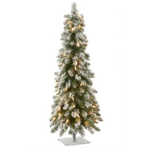 national tree company pre-lit artificial mini christmas tree | includes pre-strung white lights | snowy downswept forestree - 3 ft