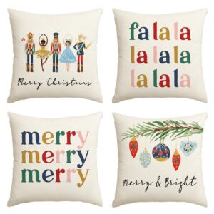 avoin colorlife merry christmas nutcracker throw pillow covers, 18 x 18 inch winter holiday party cushion case decoration for sofa couch set of 4