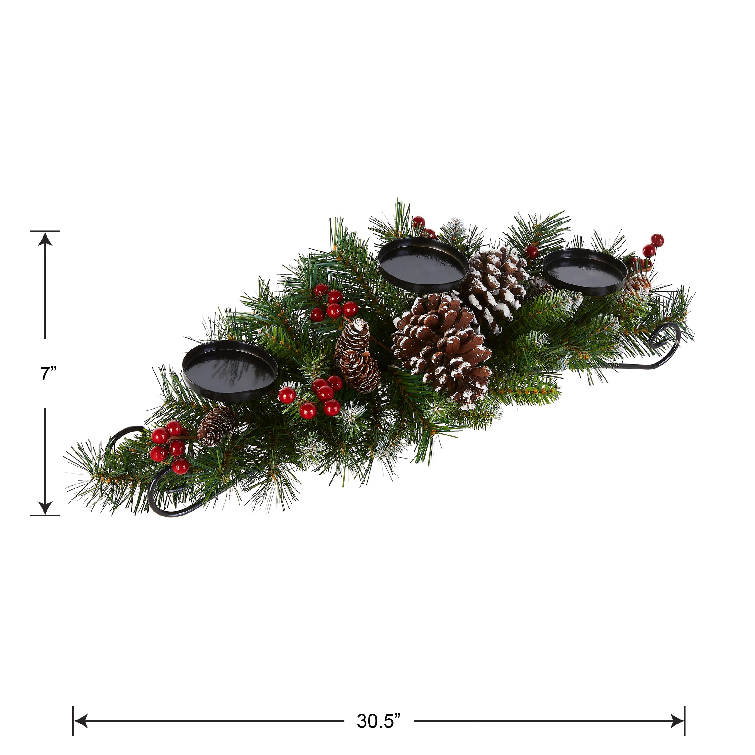 National Tree Company Artificial Christmas Centerpiece | Includes 3 Candle Holders, Red Berries, Pine Cones and Steal Base | Frosted Berry - 30 Inch