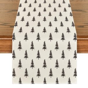 artoid mode beige xmas tree christmas table runner, seasonal winter kitchen dining table decoration for home party decor 13x72 inch