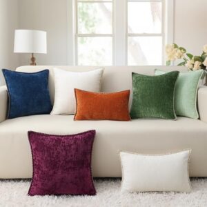 decorUhome Chenille Soft Throw Pillow Covers 18x18 Set of 2, Spring Farmhouse Velvet Pillow Covers, Decorative Square Pillow Covers with Stitched Edge for Couch Sofa Bed, Forest Elf