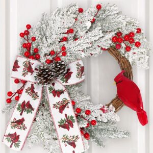 christmas decorations - christmas wreaths for front door - 16 inch cardinal decor for holiday farmhouse home wall window indoor outdoor outside