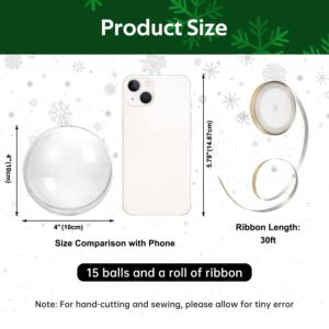 Christmas Tree Ball Ornaments, 15PCS 4 Inches Christmas Decorations Large Acrylic Fillable DIY Ball with Ribbon for Xmas Party Indoor Outdoor Patio Home Wedding Hanging Decor…