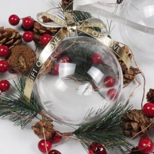 Christmas Tree Ball Ornaments, 15PCS 4 Inches Christmas Decorations Large Acrylic Fillable DIY Ball with Ribbon for Xmas Party Indoor Outdoor Patio Home Wedding Hanging Decor…