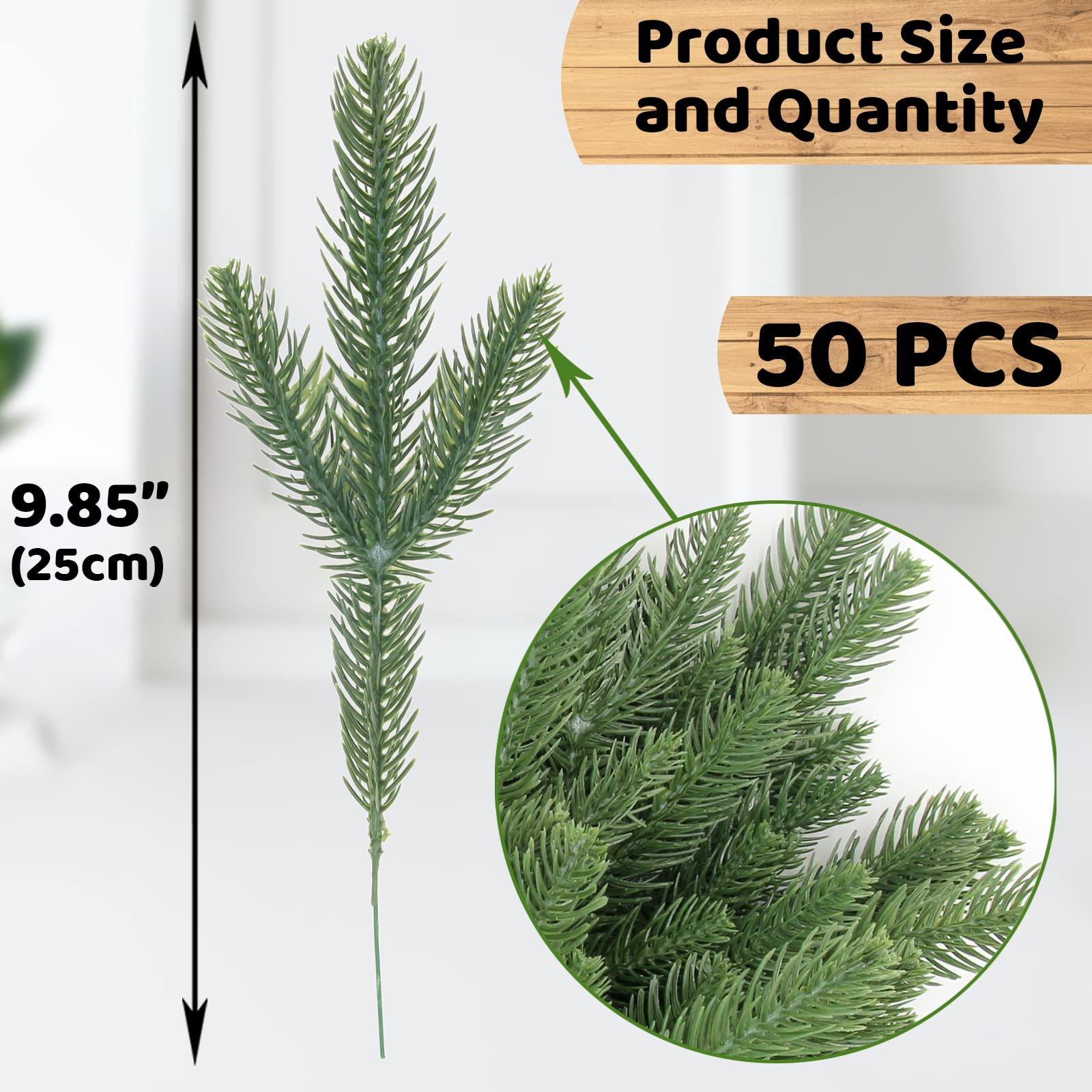 Hananona 50 Pcs Artificial Pine Branches Green Plants Pine Needles DIY Accessories for Garland Wreath Christmas and Home Garden Decor (50, Green)