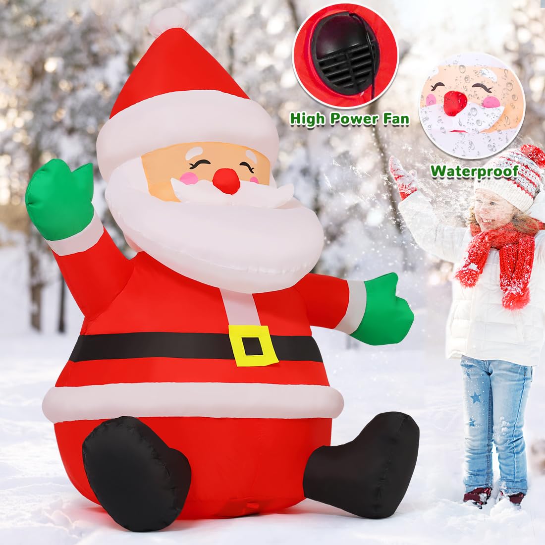 GOOSH 5 FT Inflatable Outdoor Santa Decoration with Built-in LEDs for Holiday Yard and Garden