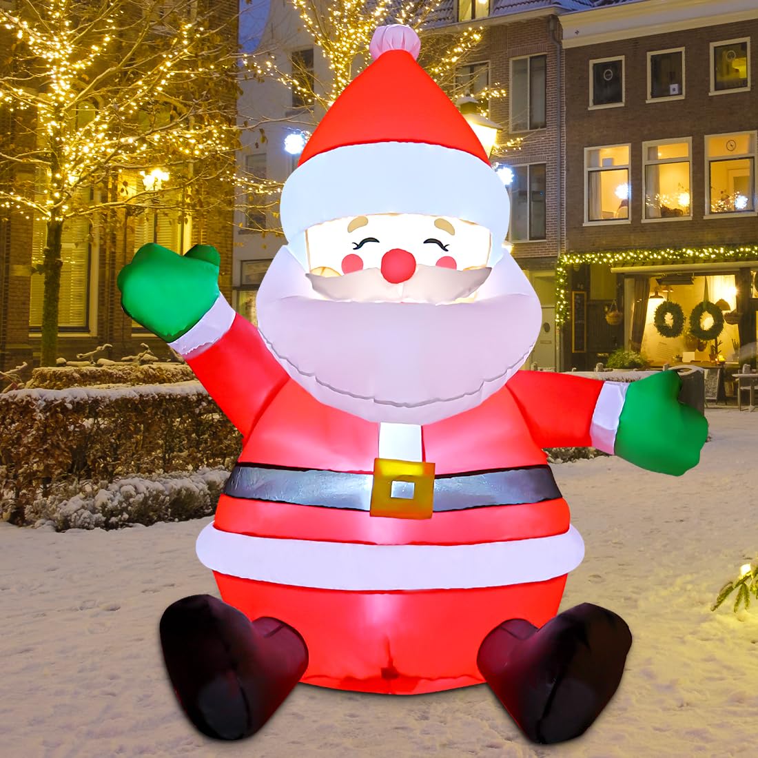 GOOSH 5 FT Inflatable Outdoor Santa Decoration with Built-in LEDs for Holiday Yard and Garden