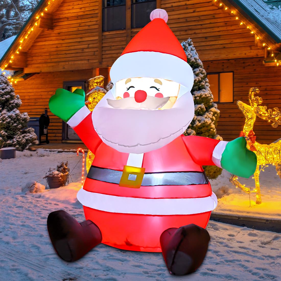 GOOSH 5 FT Inflatable Outdoor Santa Decoration with Built-in LEDs for Holiday Yard and Garden